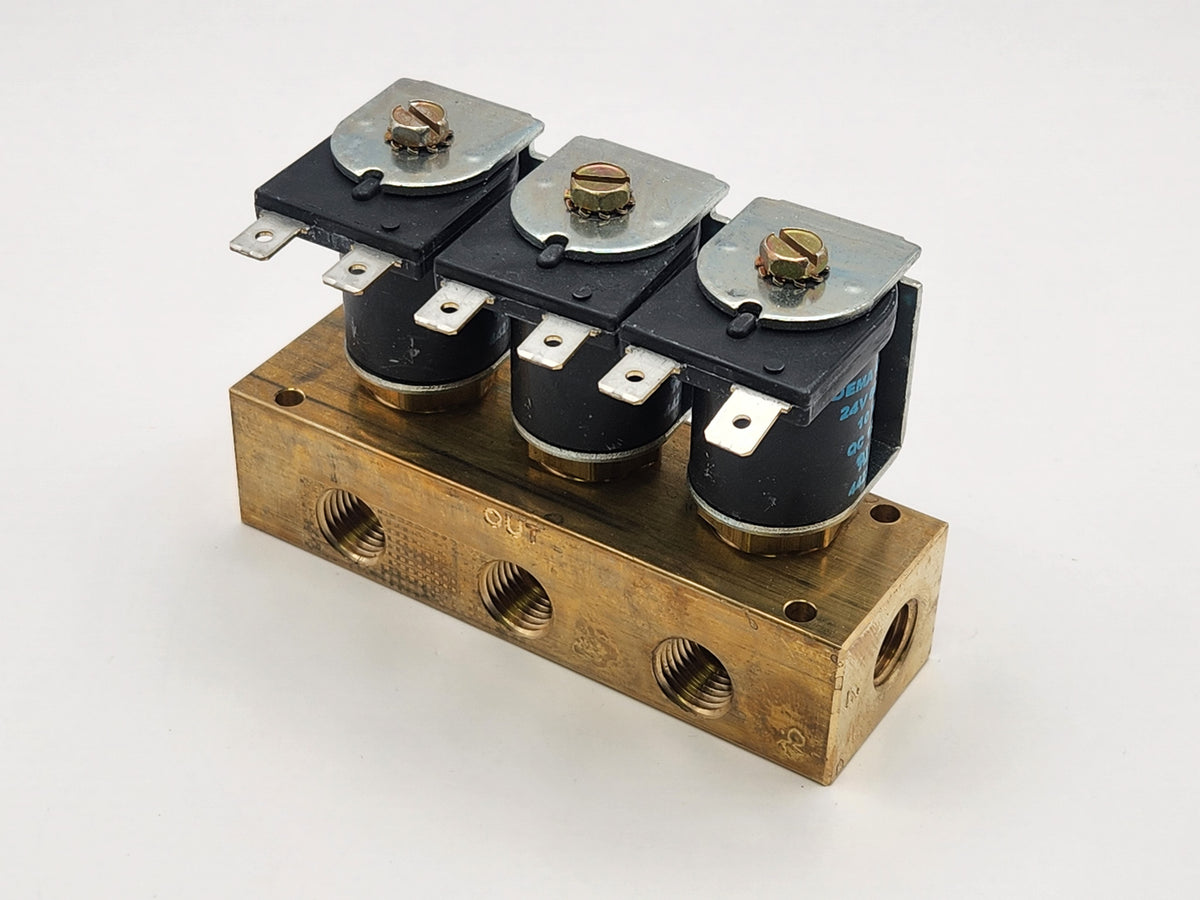 DEMA Brass Manifold Valve, 3 Station, Non-Metering, NC, 1/4" NPT, 24 V ...